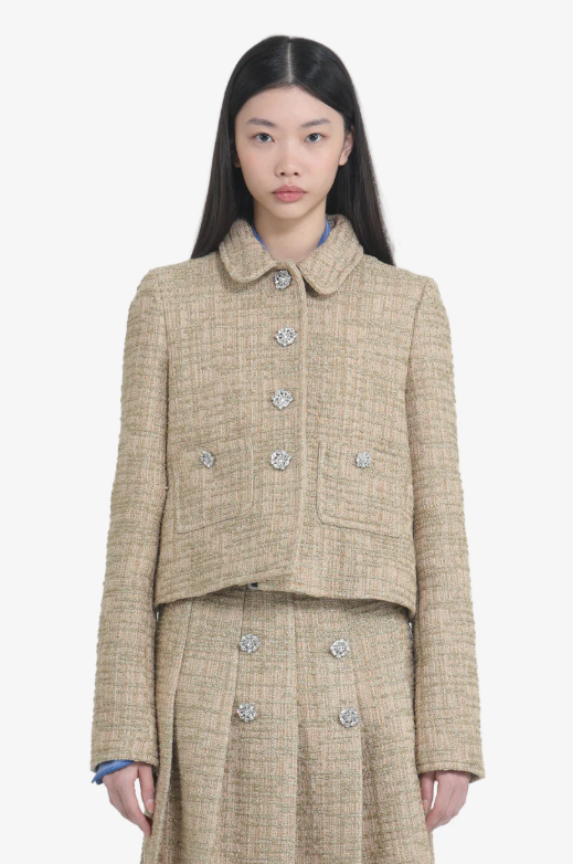Gold Short Tweed Jacket with Bling Buttons– aquelboutique